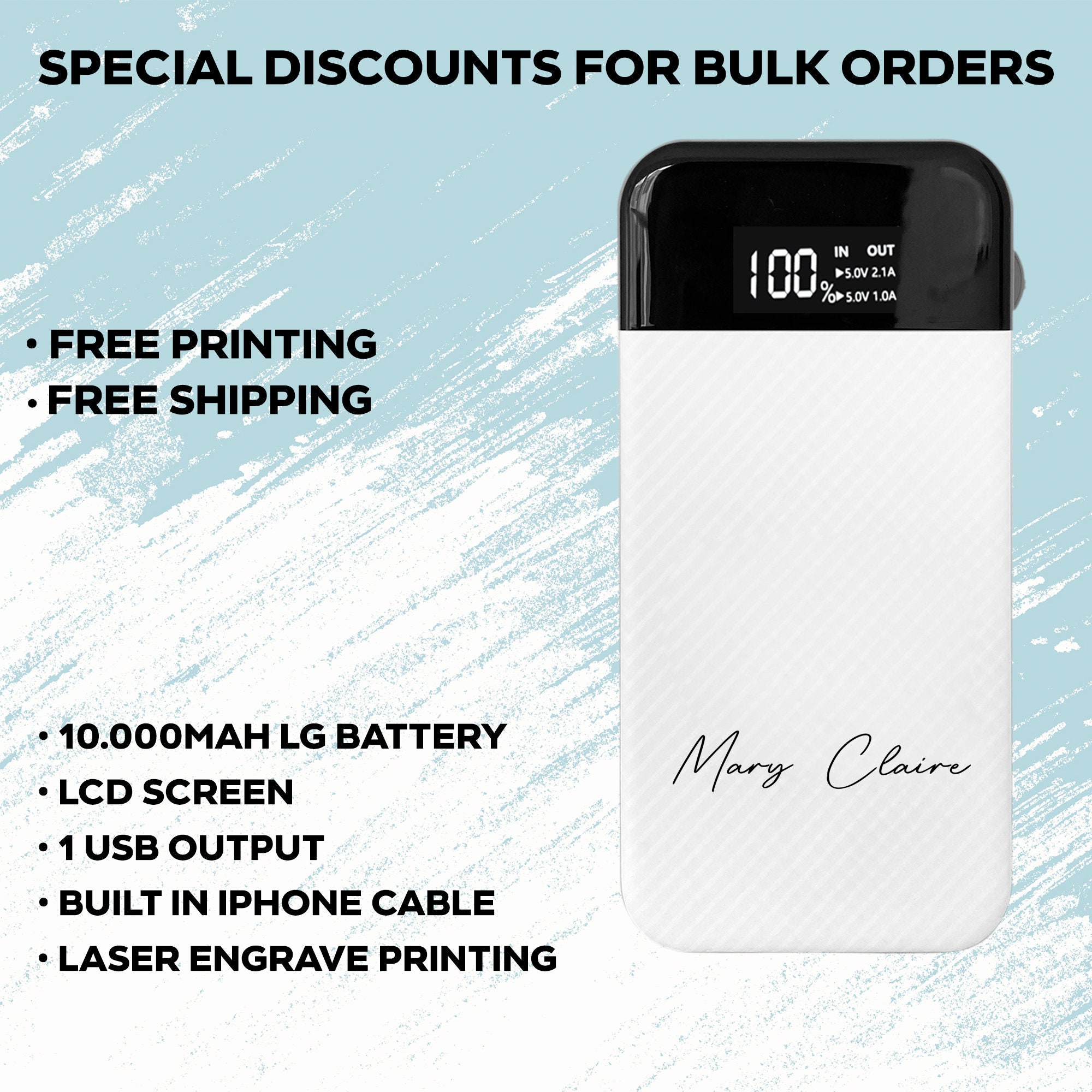 Personalized 10000 Mah Smart External Power Bank, Fast Phone Charger ...