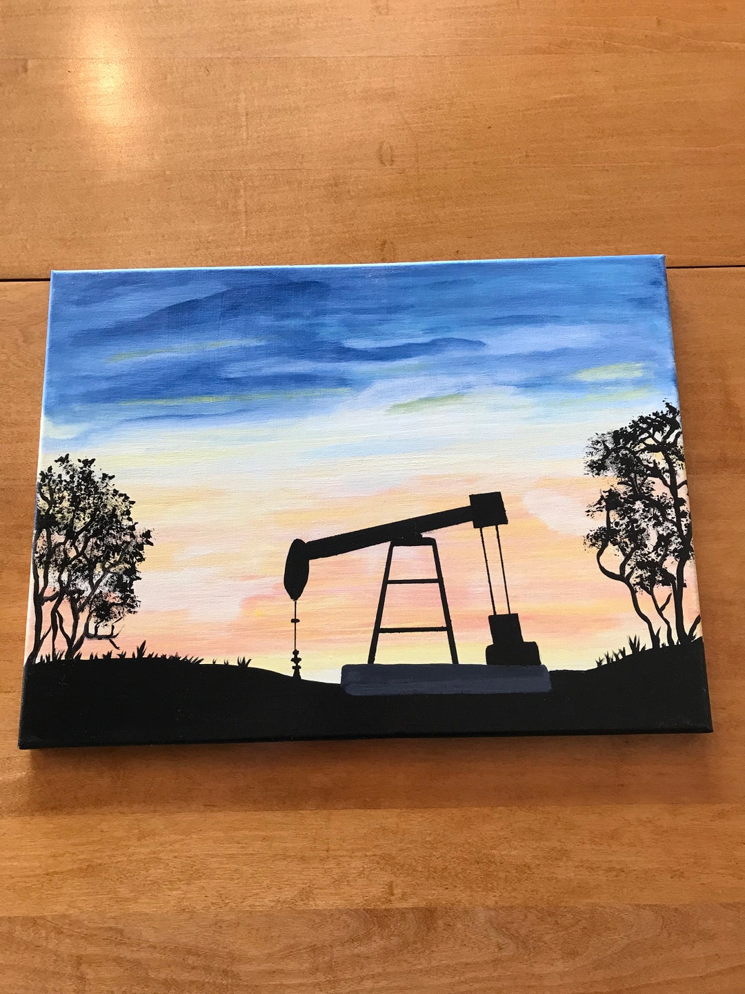 Pump Jack Sunset, 12" by 16" Original Acrylic Painting on Canvas - Etsy