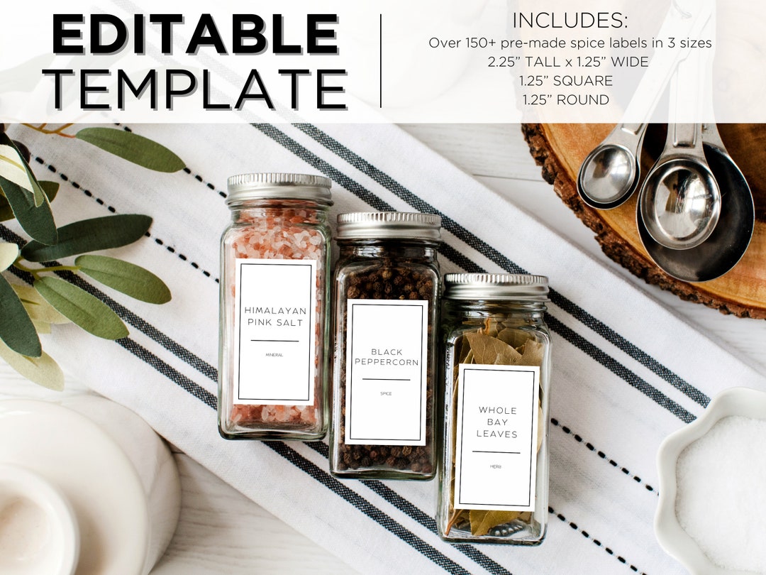 Spice Jar Labels Template, Canva Template, Editable Spice Labels ...