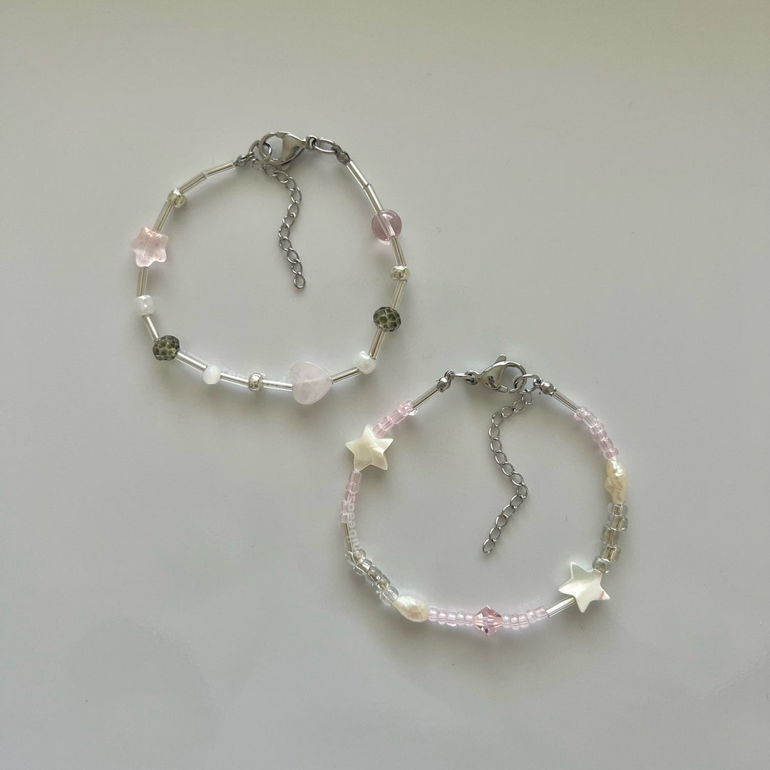 Pink Seed Beed Bracelets Coquette Jewelry Handmade Beaded Y2k Heart ...