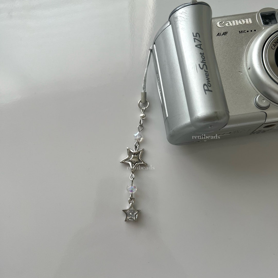 Star Phone Charm Handmade Beaded Silver Keychain Cyber Core Y2K Phone ...