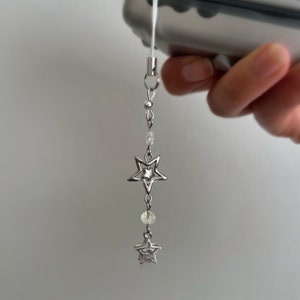Star Phone Charm Handmade Beaded Silver Keychain Cyber Core Y2K Phone ...