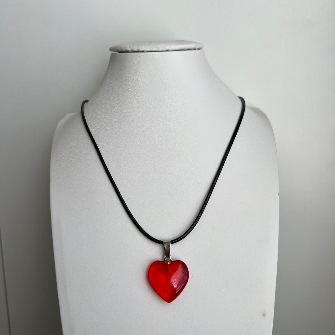 Red Heart Necklace Glass Heart Pendant Choker Valentine Jewelry Gift ...