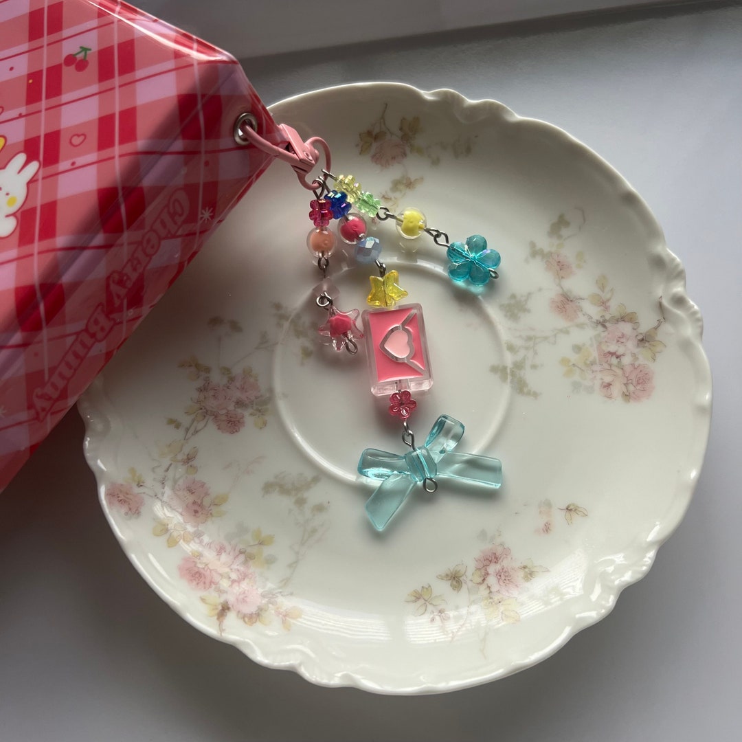 Kawaii Beaded Keychain Cute Bow Y2k Bag Charm Kpop Pc Binder Keychain ...