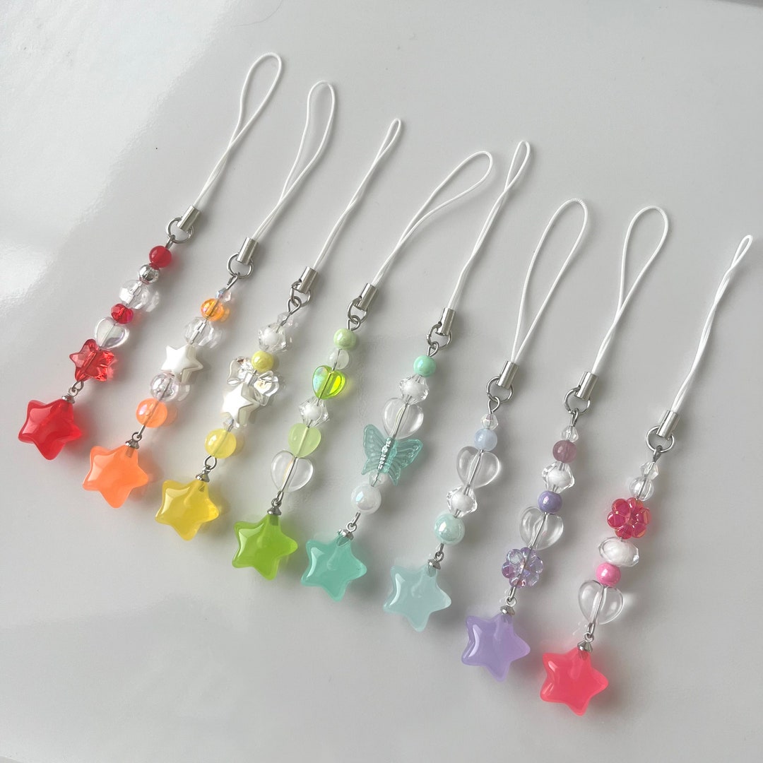 Star Phone Charm Y2k Rainbow Colorful Keychain Aesthetic Kawaii Beaded ...
