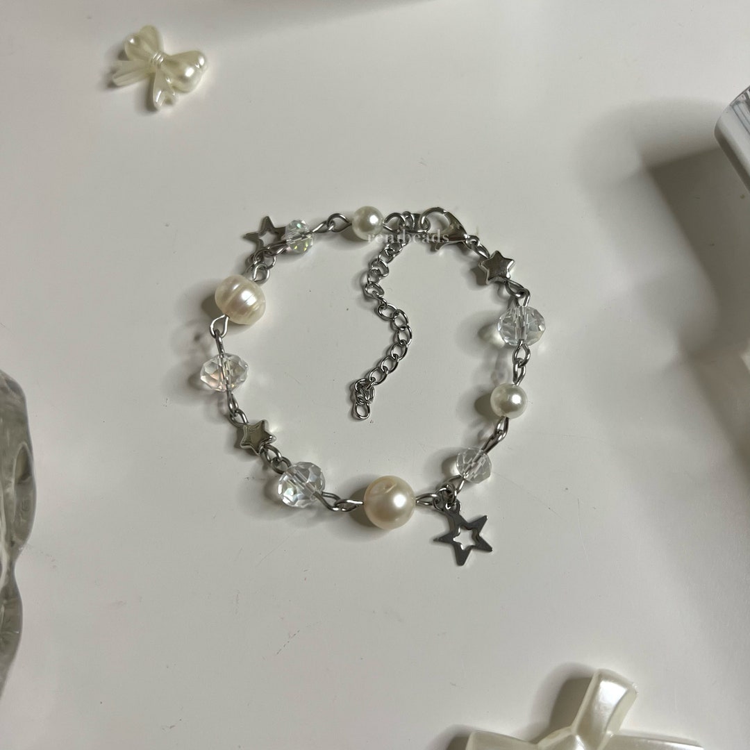 Stars and Pearl Bracelet Handmade Charm Bracelet Handmade Beaded Pearl ...