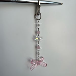 Coquette Bow Pink Blue White Phone Charm Pearl Bow Keychain Dainty ...