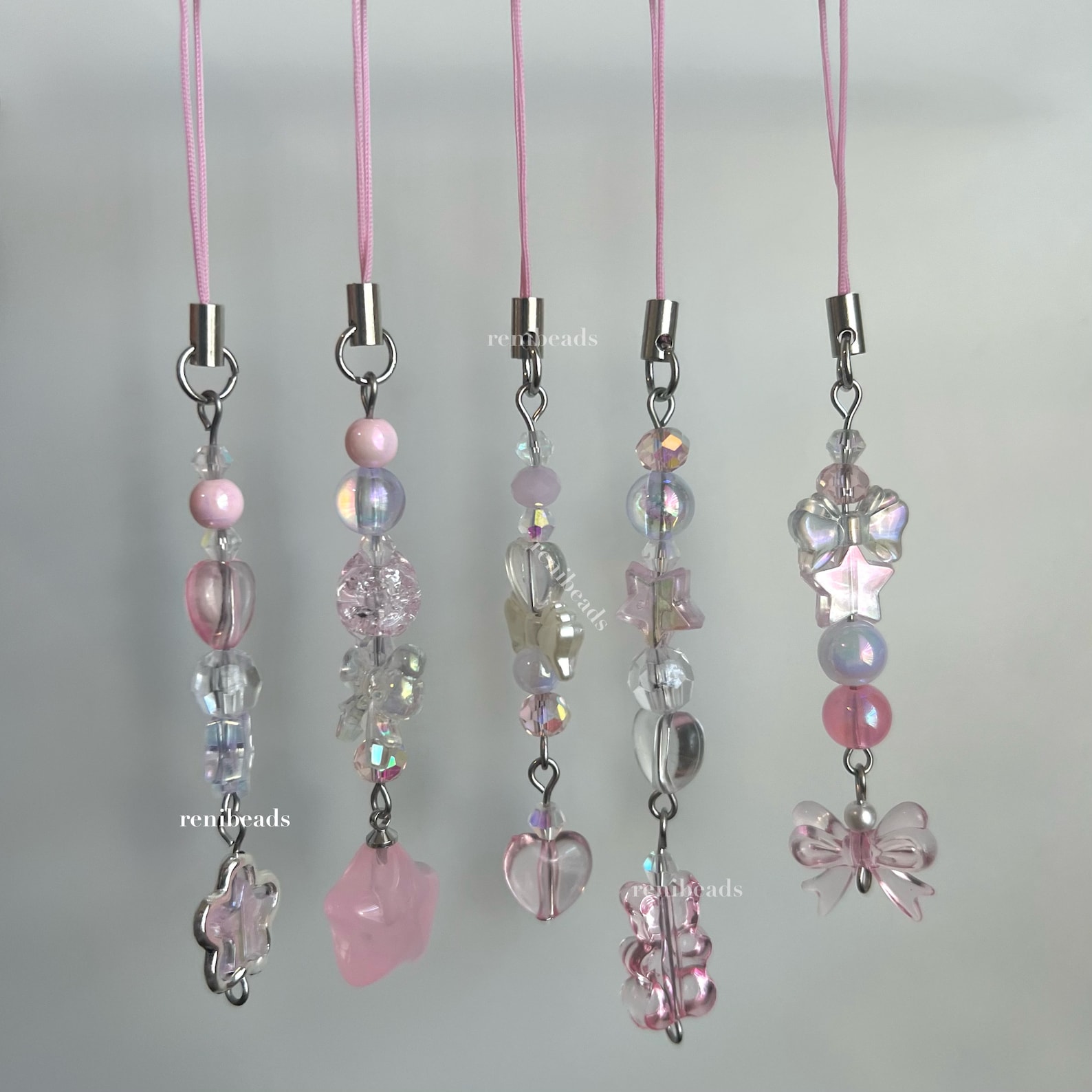 Pink Phone Charm Cute Beaded Keychain Aesthetic Phone Straps Y2k Star ...