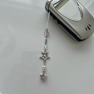 Star Phone Charm Handmade Beaded Silver Keychain Cyber Core Y2K Phone ...