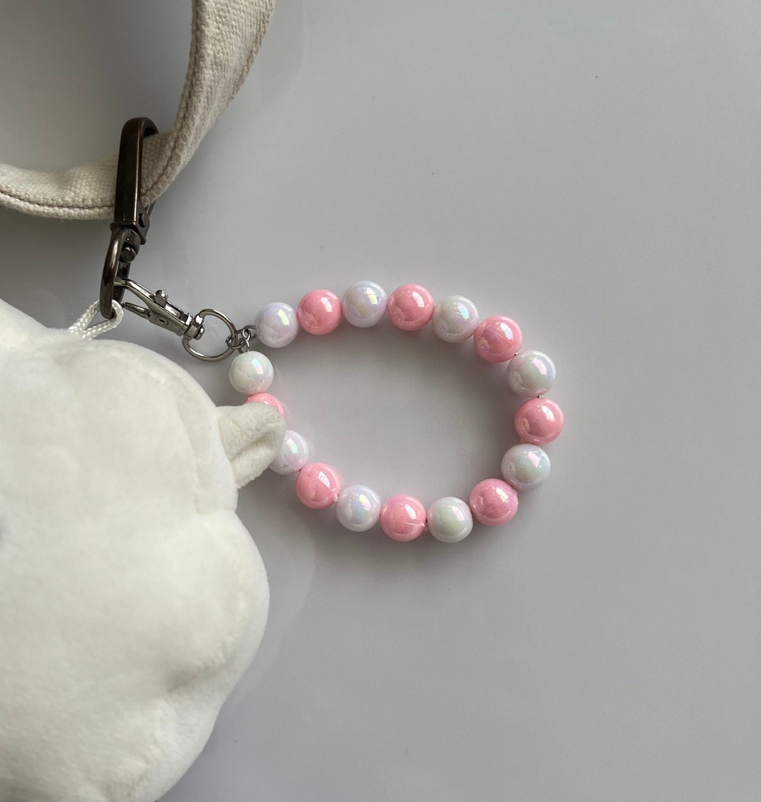 Pink Beaded Keychain Simple for Keys Bag Charm, Kawaii Keychain Gift ...