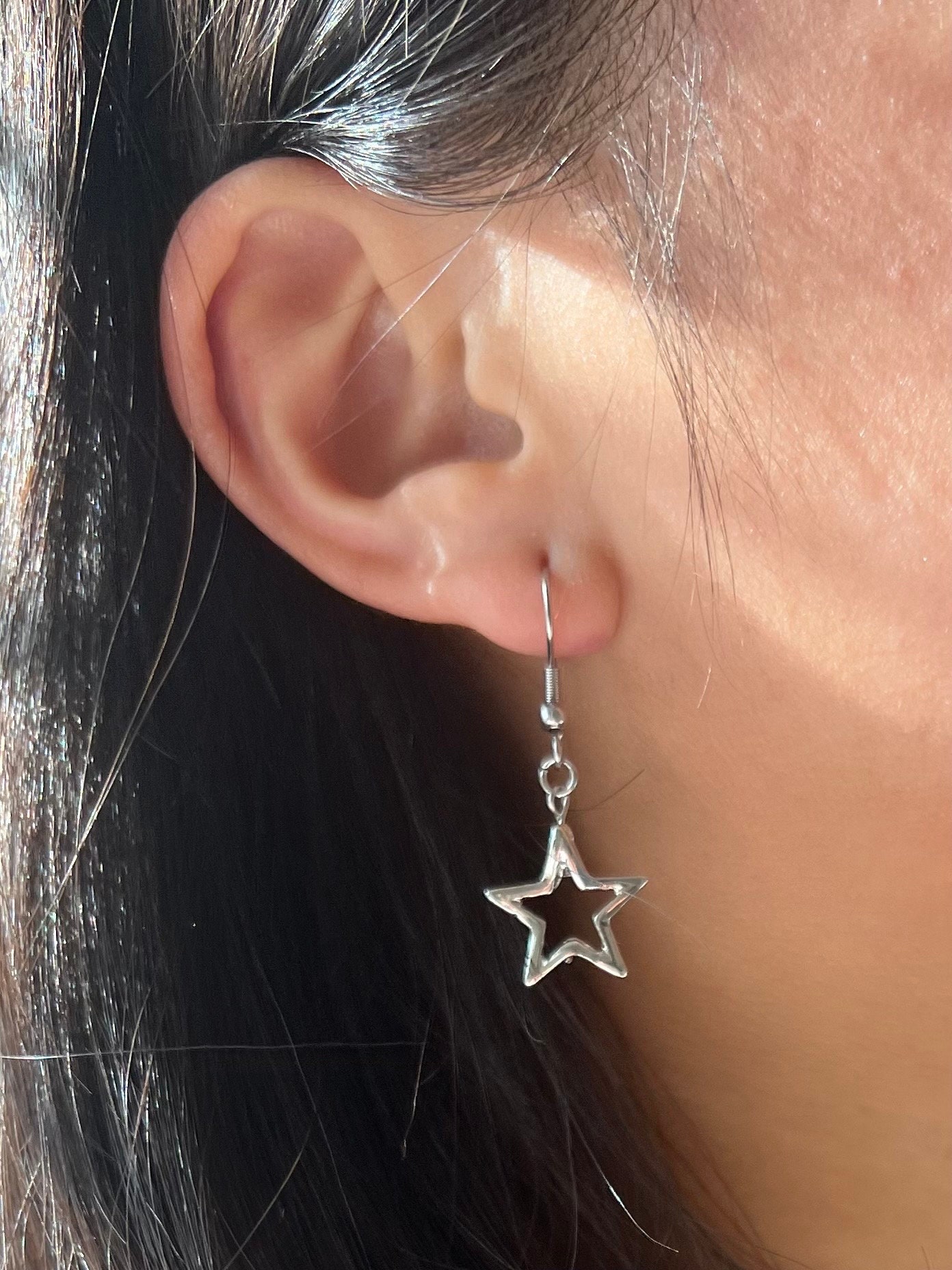 Y2k Star Earrings, Cyber Core Chrome Jewelry Silver Star Dangles ...