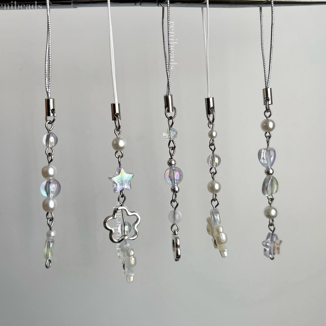 Simple Phone Charm Dainty Keychains, White Pearl Simple Coquette Y2k ...