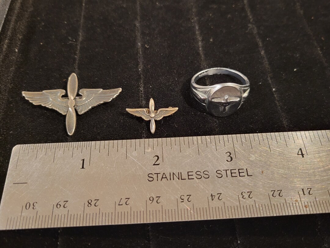 WWII Prop and Wings 2 Sterling Silver Pins and a Silver Tone Ring - Etsy