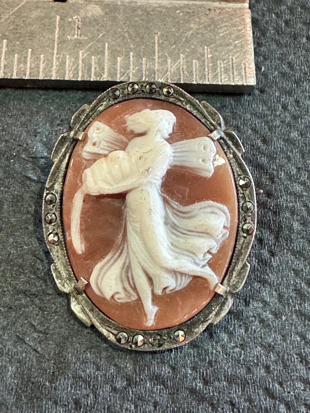 Vintage C.1940s 800 Silver Shell Cameo, Marcasite, Pendant, Pin, Brooch ...