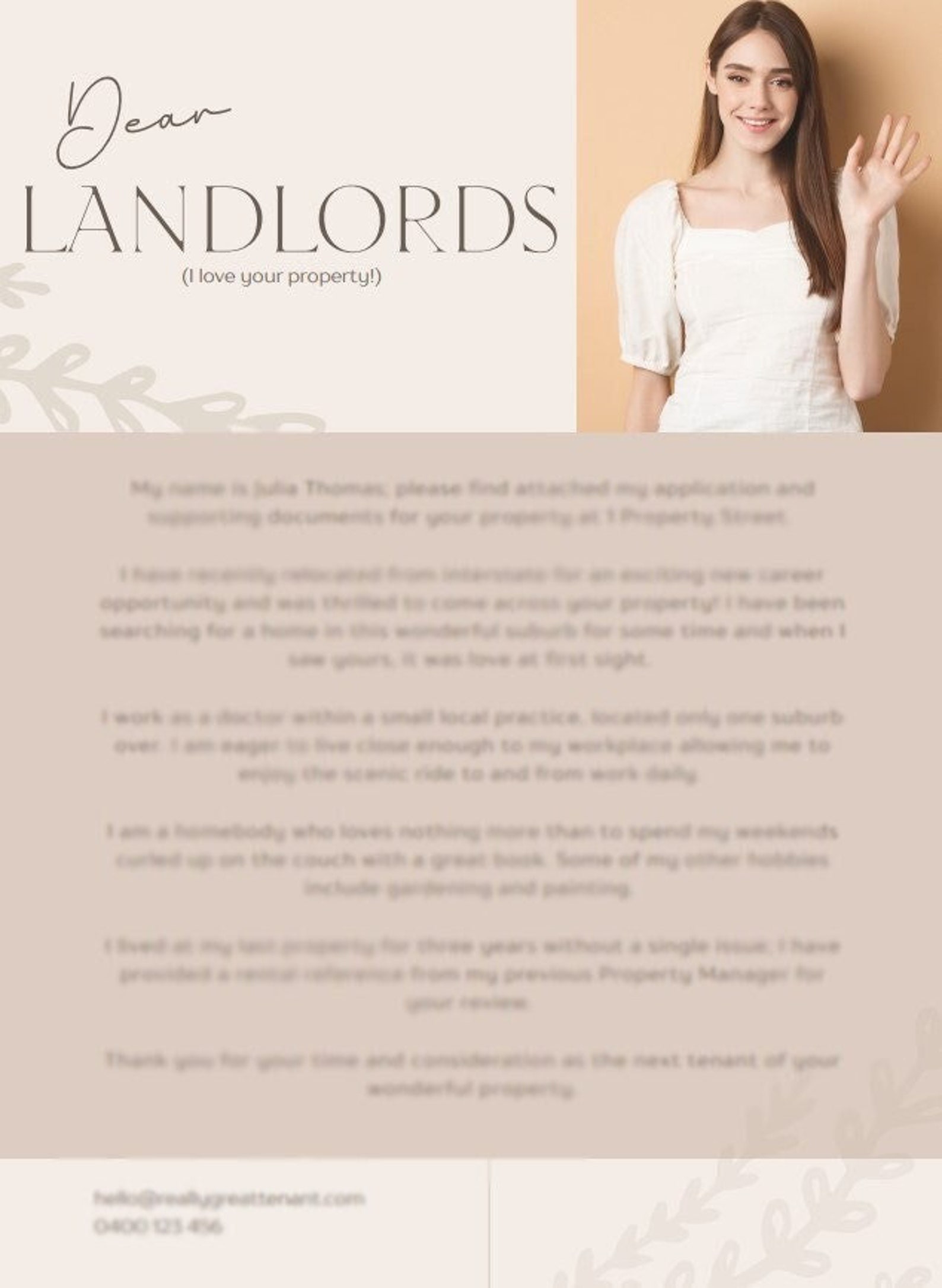 Personalized Rental Cover Letter - Tenant Resume - Rental Application ...