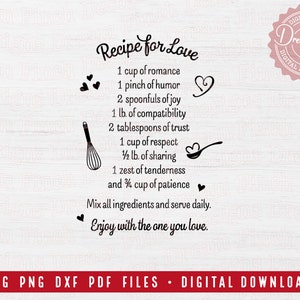 Recipe for Love SVG PNG PDF Dxf • Valentine Svg • Valentine's Day Laser ...