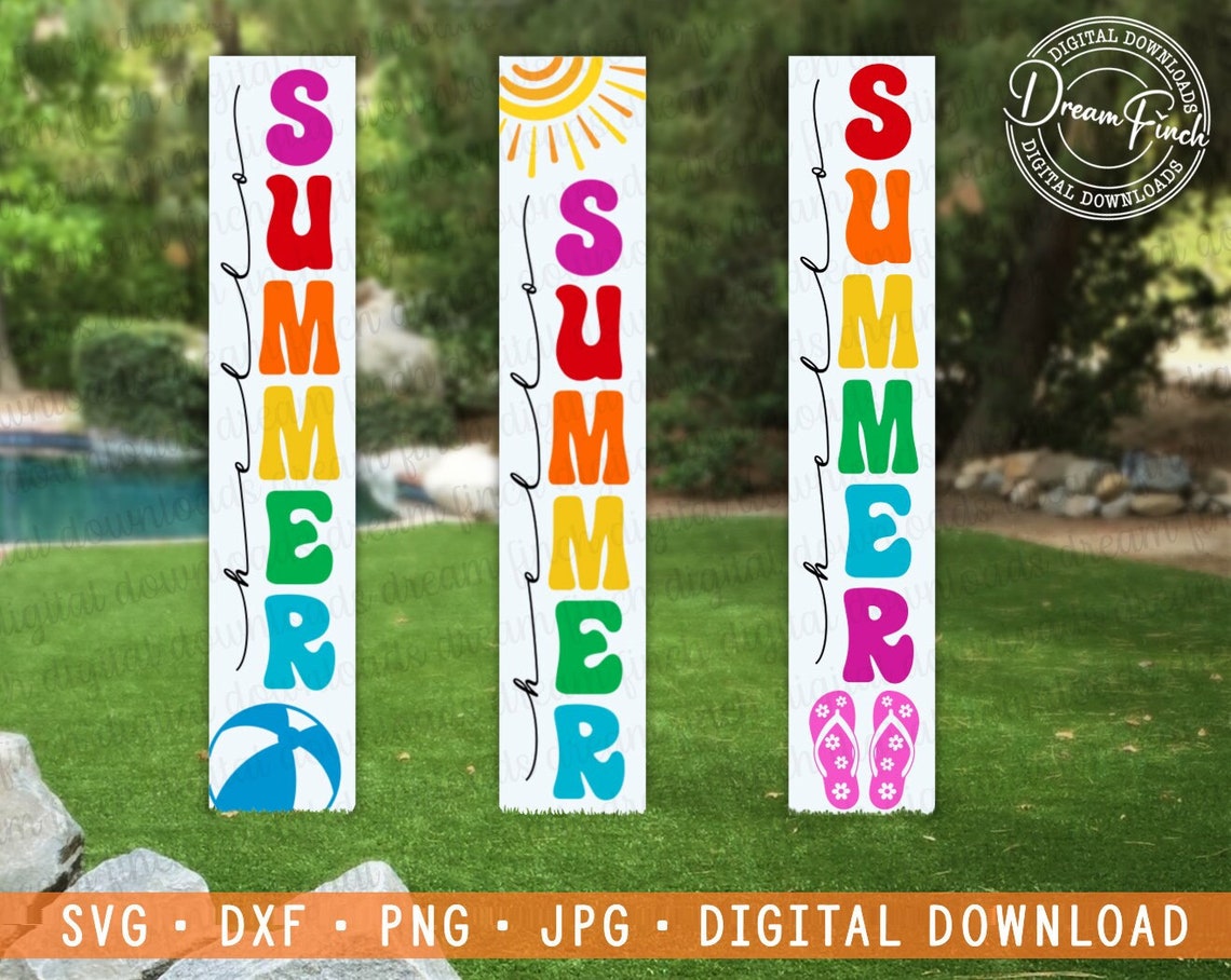 Hello Summer Porch Signs SVG DXF PNG Jpg Vertical Colorful Fun - Etsy