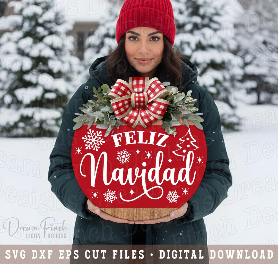 Feliz Navidad Door Hanger SVG • Christmas Door Round Sign SVG • Holiday ...