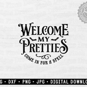 Welcome My Pretties SVG Halloween Round Sign Design for Doorhanger - Etsy