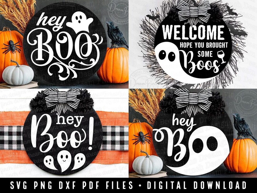 Hey Boo Door Hanger Bundle SVG DXF PDF Png Halloween Welcome Sign ...