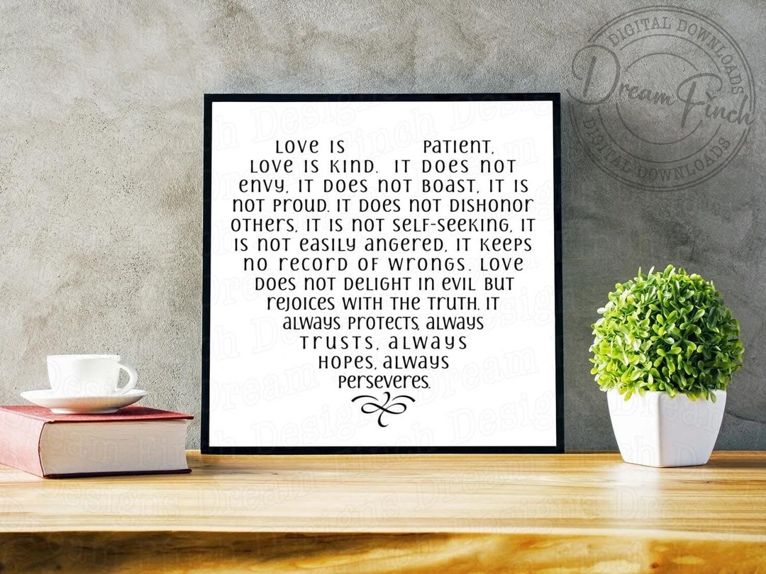 Love is Patient Printable Wall Art Square Valentine Christian Decor ...