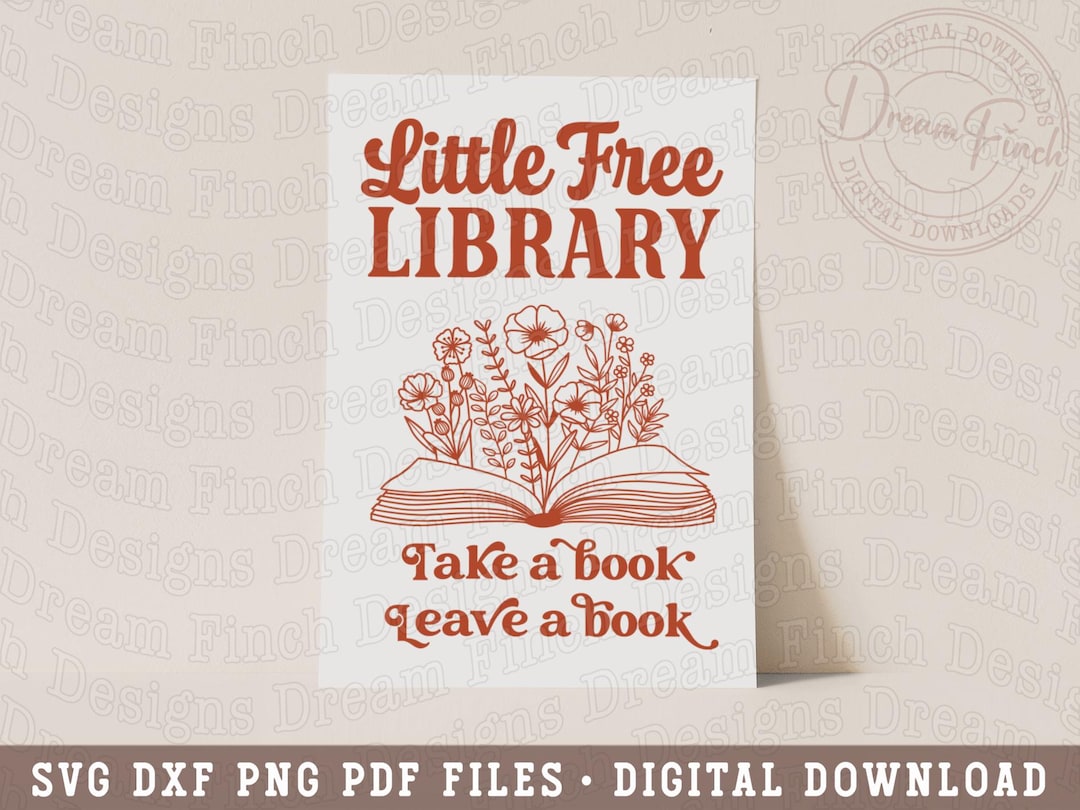 Little Free Library Sign SVG DXF PDF Png, Floral Books Svg, Little ...