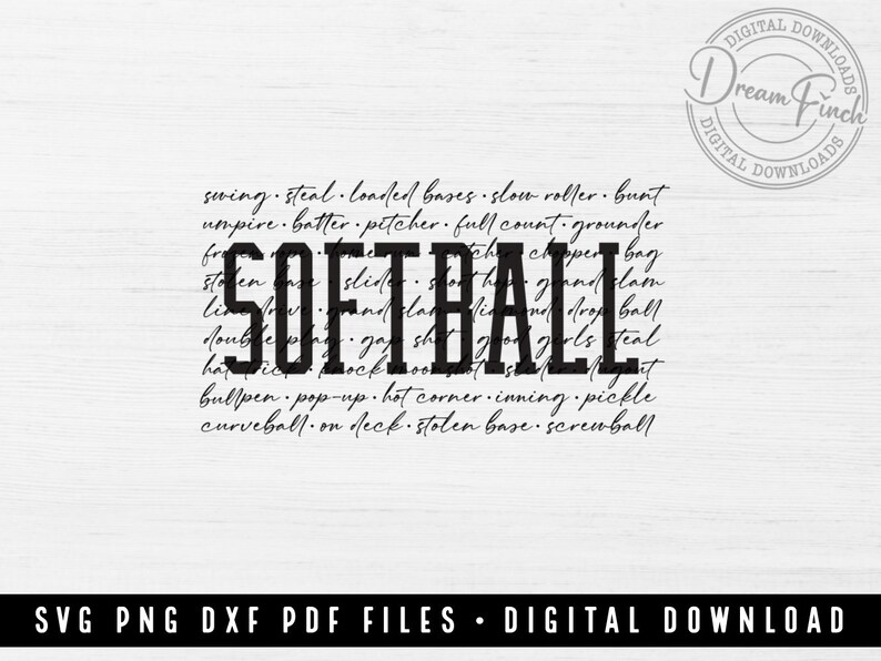 Softball Words SVG PNG DXF Pdf • Softball Png • Softball Typography Png ...