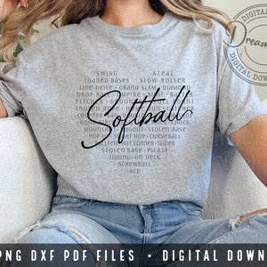 Softball Words SVG PNG DXF Pdf • Softball Png • Softball Heart Svg ...