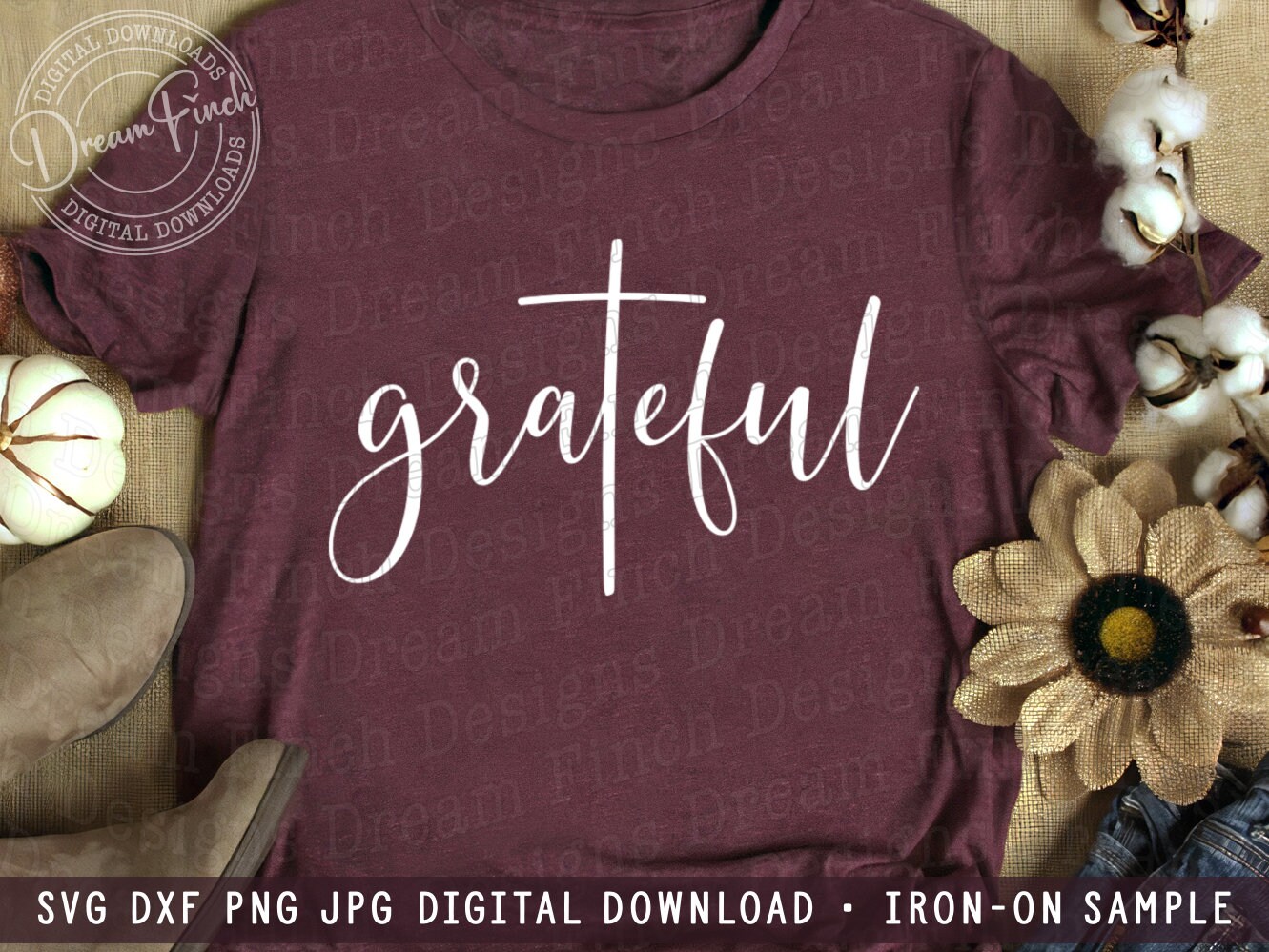 Grateful Cross SVG PNG JPG Dxf Cut Files for Thanksgiving - Etsy
