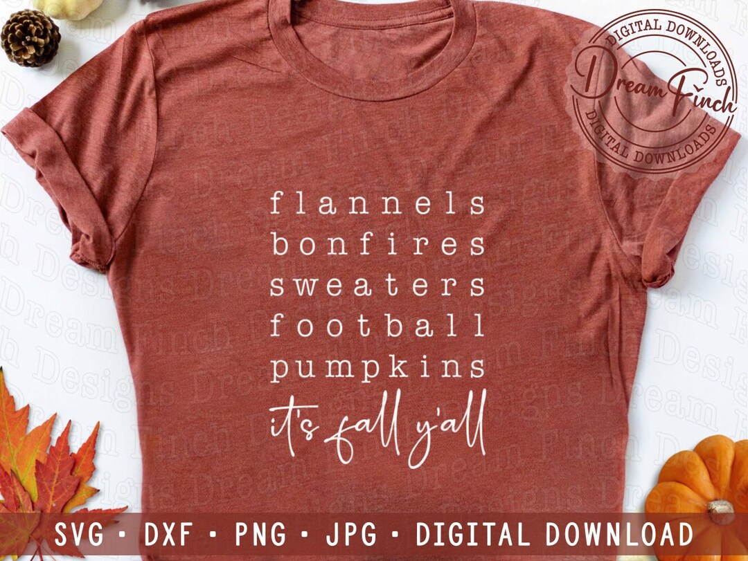 Fall List It's Fall Y'all PNG SVG JPG Dxf for Fall T-shirt Fall Things ...