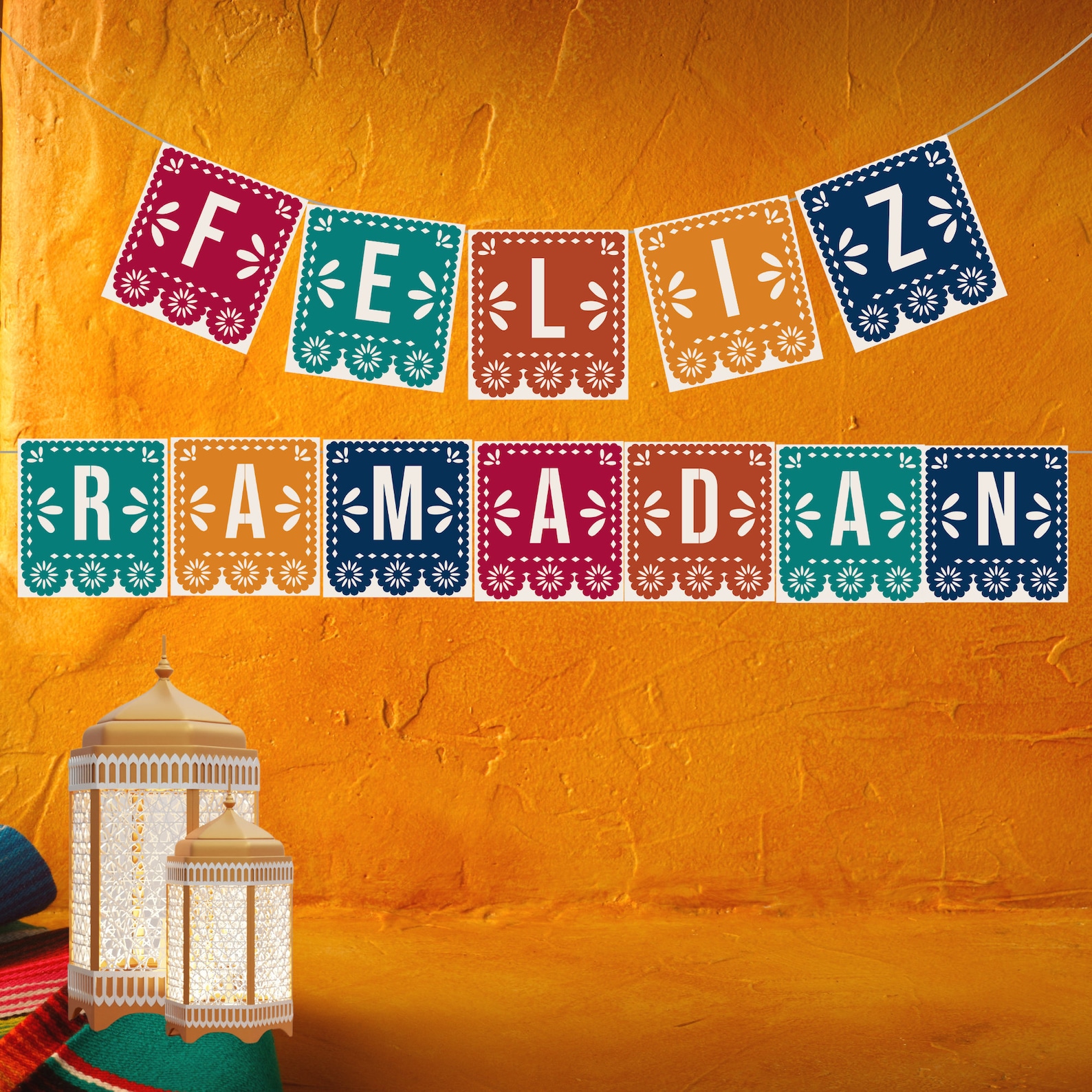 Papel Picado Feliz Ramadan Banner Printable - Instant Download - Etsy