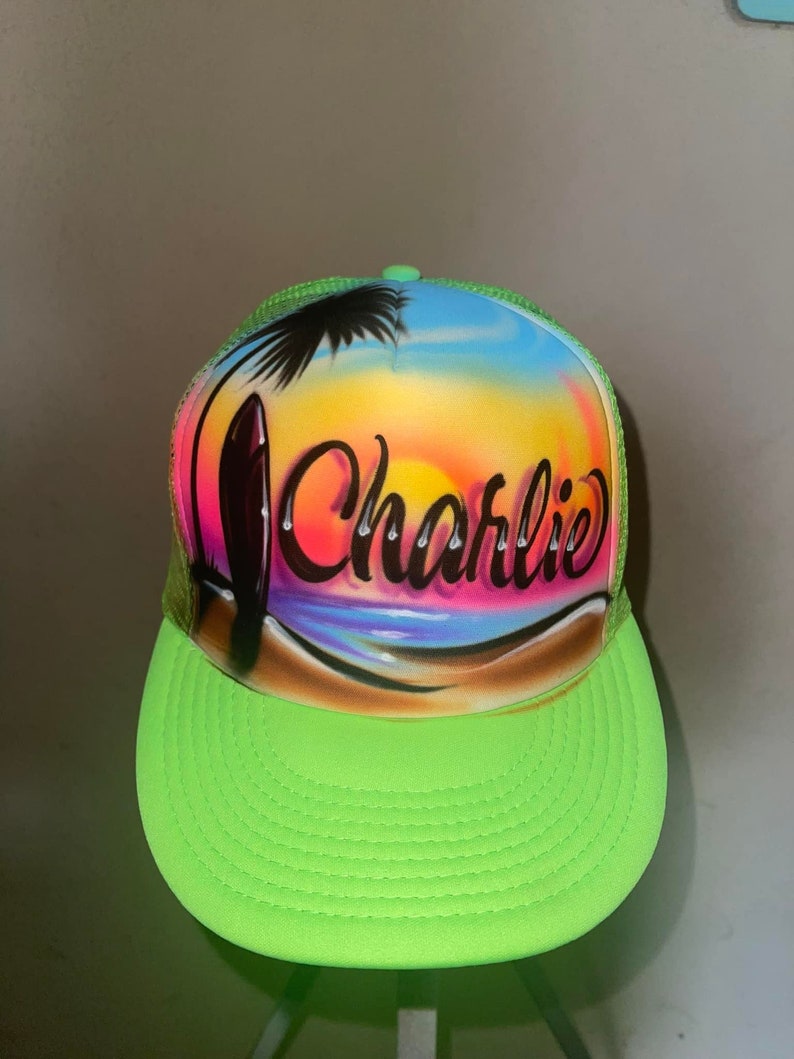 Airbrushed Beach Scene Hat - Etsy