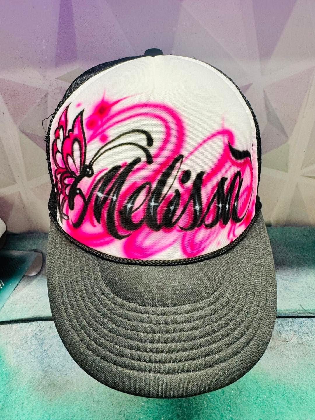 Airbrushed Butterfly Name Design Hat - Etsy