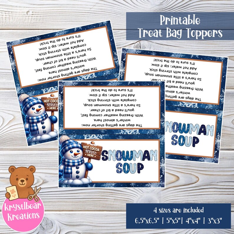Snowman Soup Christmas Treat Bag Topper: Christmas Party Favor (PDF ...