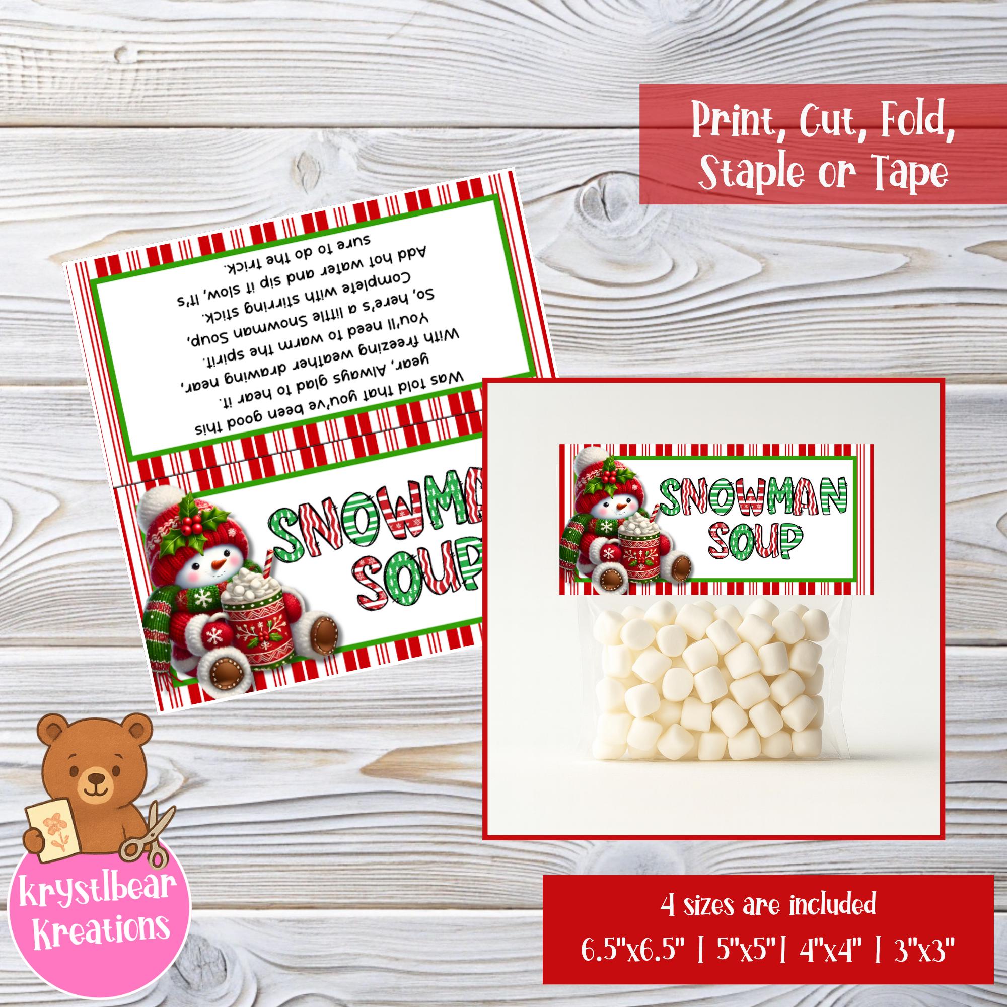 Snowman Soup Treat Bag Topper: Christmas Party Favor (PDF Printable ...