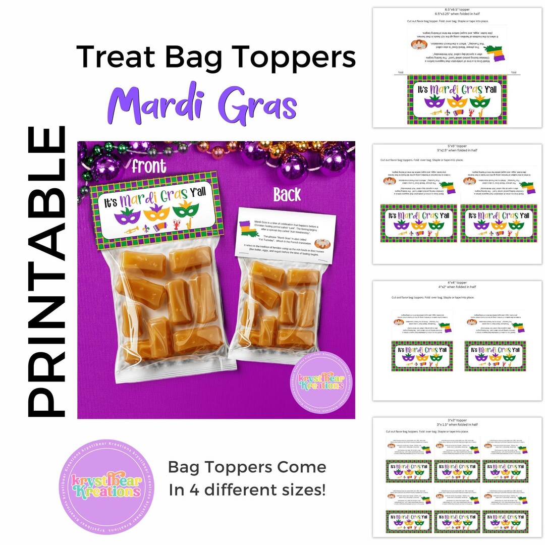 Mardi Gras Treat Bag Toppers: Printable Party Favors (PDF) - Etsy