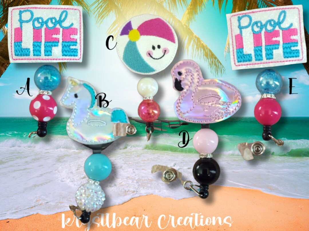Pool Time Badge Reels ID Holder Feltie Badge Holder Name Tag Summer - Etsy