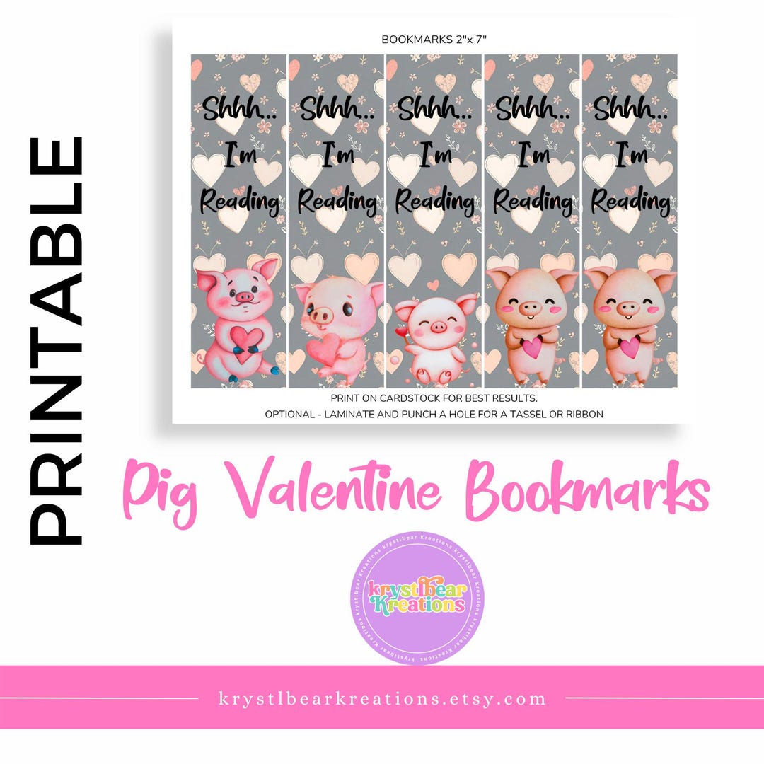 Valentine Pig Printable Bookmarks, Bookmarks, Valentine's Day, Book ...
