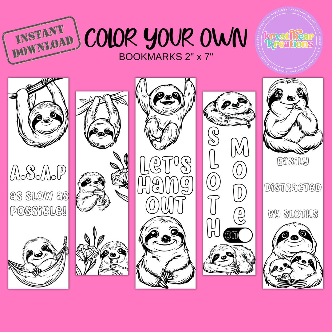 Sloths Printable Color Your Own Bookmarks #coloryourown #bookmarks # ...