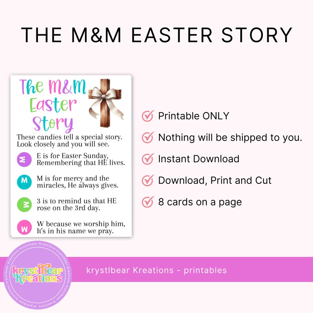 Easter Printable | the M&M Easter Story - 2.5"x3.5" Cards - Etsy