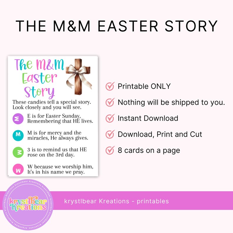 Easter Printable | the M&M Easter Story - 2.5"x3.5" Cards - Etsy