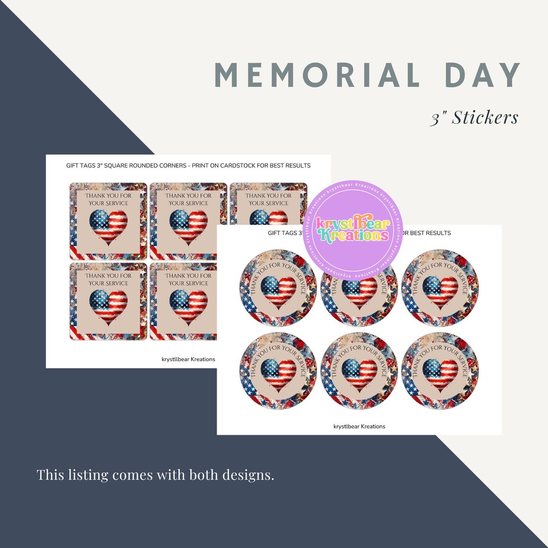 Memorial Day | 3" Stickers, Military, INSTANT DOWNLOAD | - Etsy