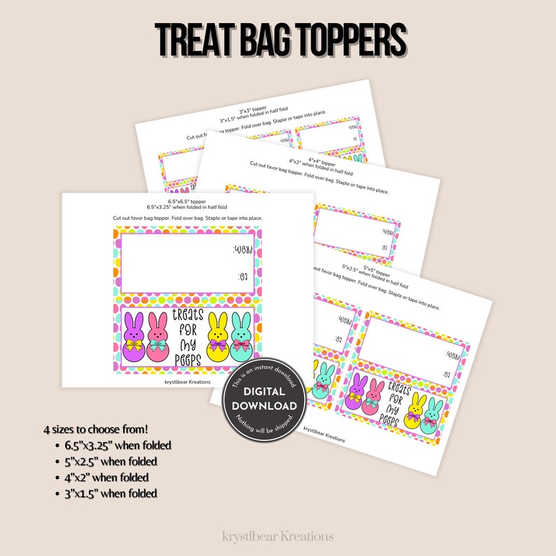 Easter Bunny Peeps Treat Bag Toppers | Classroom Favors (digital ...