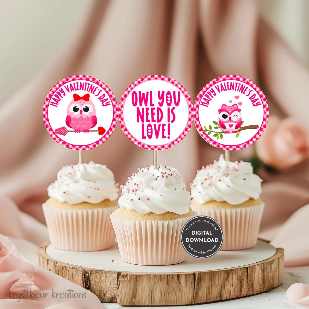Owl Valentine Cupcake Toppers Printable | Classroom Valentine Party ...