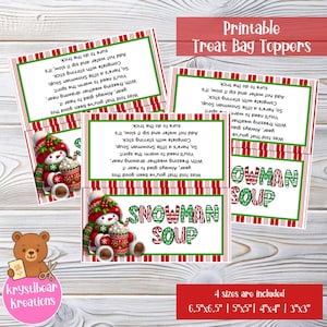 Snowman Soup Treat Bag Topper: Christmas Party Favor (PDF Printable ...