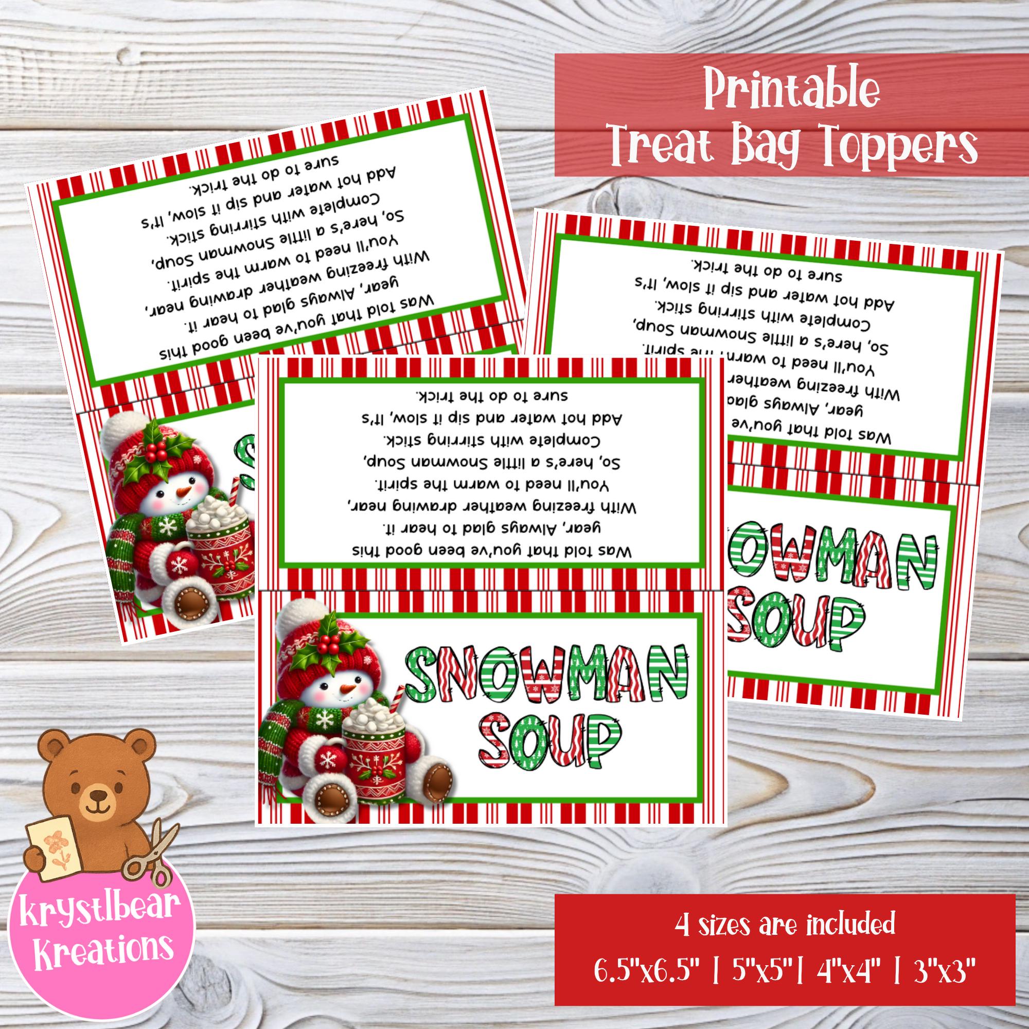 Snowman Soup Treat Bag Topper: Christmas Party Favor (PDF Printable ...