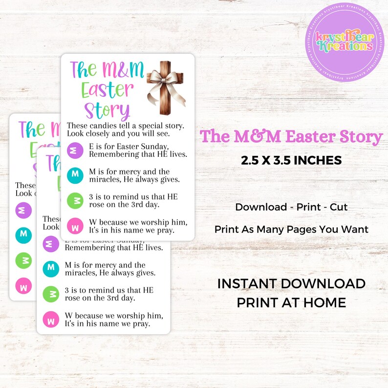 Easter Printable | the M&M Easter Story - 2.5"x3.5" Cards - Etsy