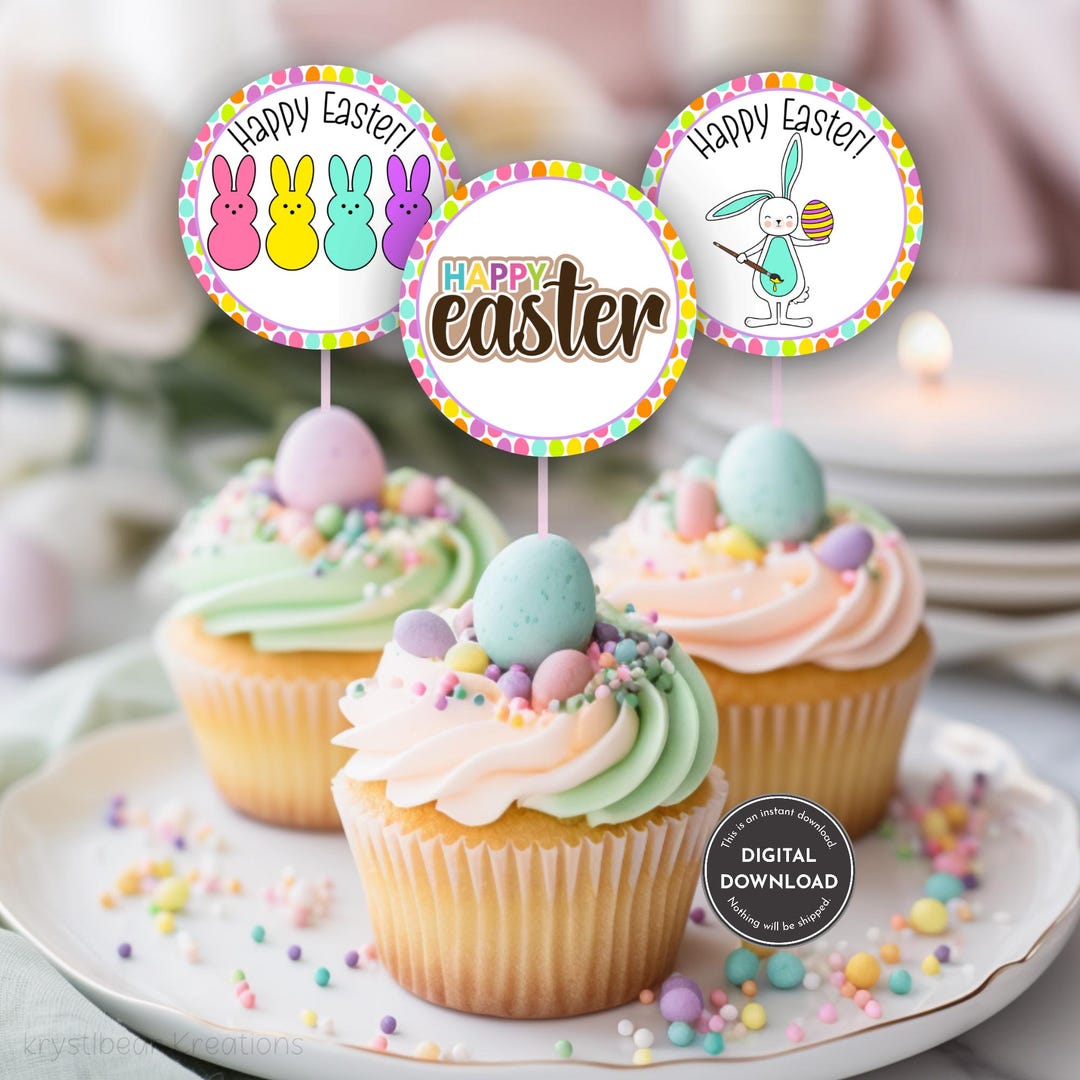 Easter Cupcake Toppers | Bunny & Peeps Party Decor (instant Download ...