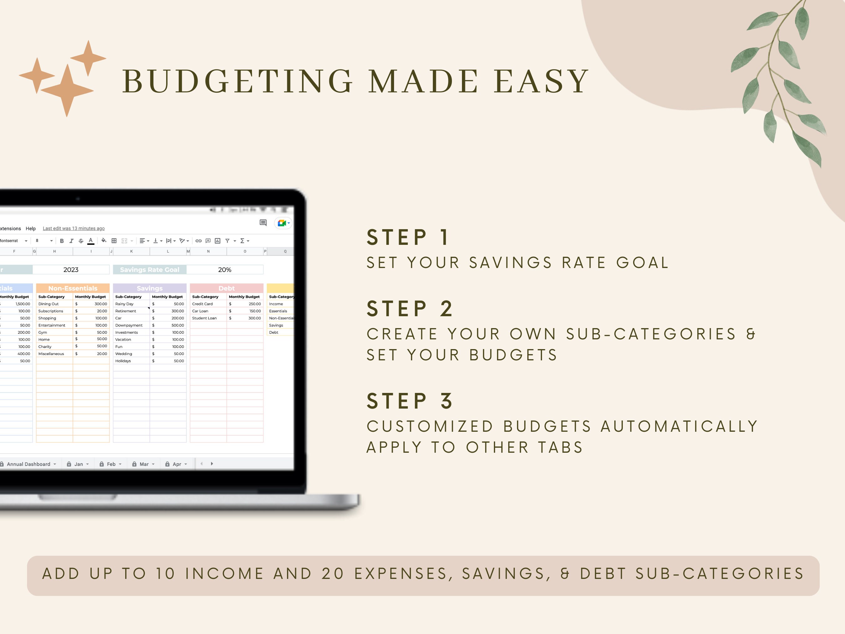 Budget Planner Spreadsheet | Annual and Monthly Budget Google Sheets ...