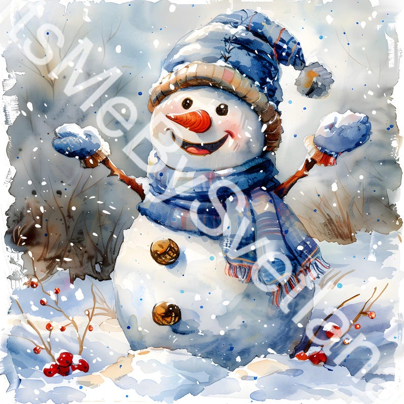 Christmas Snowman Watercolor Clipart Set: Winter Jpgs (digital Download ...